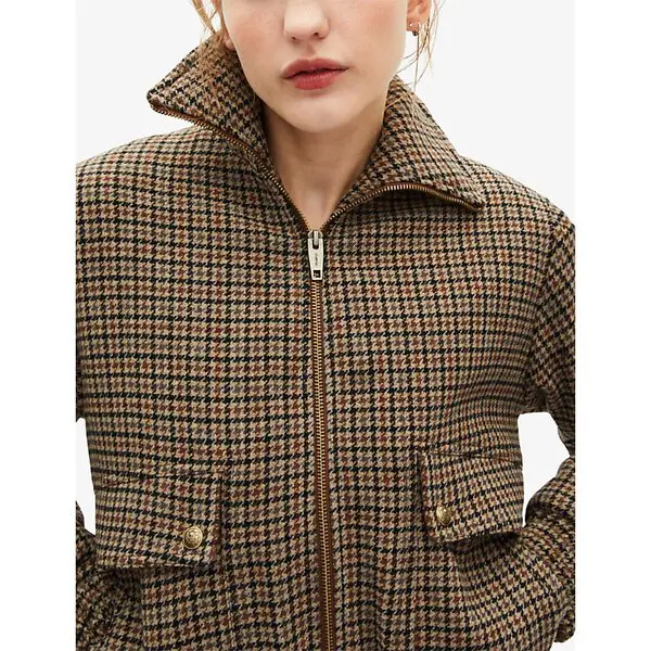 The Kooples Checked Wool-blend Zip-up Jacket