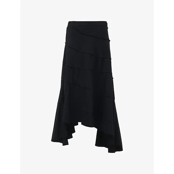 LEEM Panelled Asymmetric-hem Woven Midi Skirt