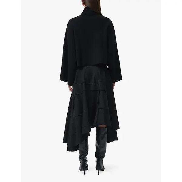 LEEM Panelled Asymmetric-hem Woven Midi Skirt