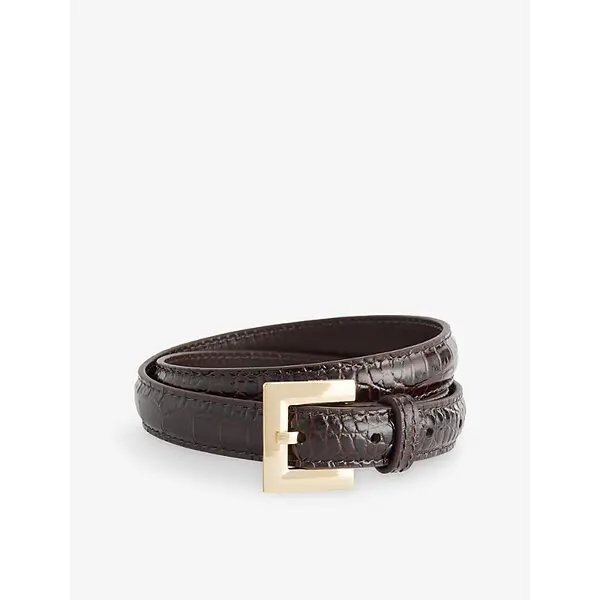 ANINE BING Nicola Leather Belt - Dark Brown Embossed