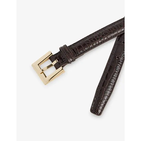 ANINE BING Nicola Leather Belt - Dark Brown Embossed