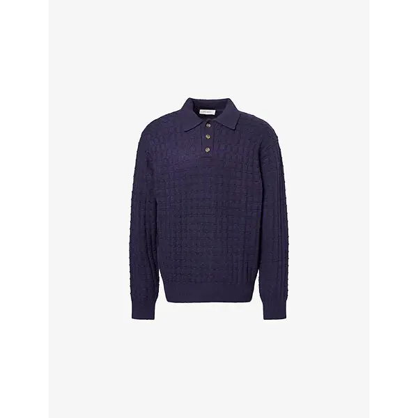 LES DEUX Gustav Squared-structure Knitted Wool-blend Polo Jumper