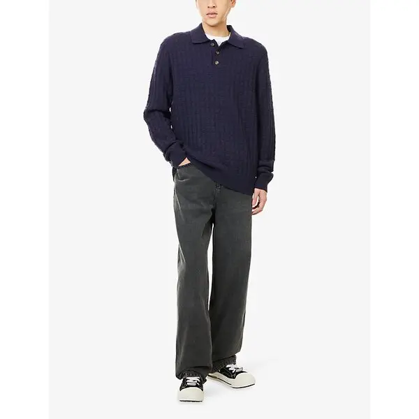 LES DEUX Gustav Squared-structure Knitted Wool-blend Polo Jumper