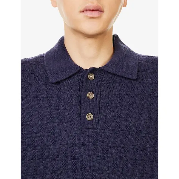 LES DEUX Gustav Squared-structure Knitted Wool-blend Polo Jumper