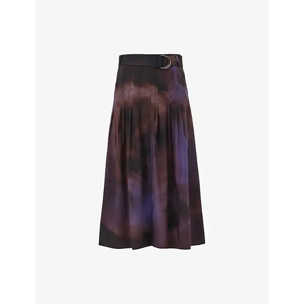 LEEM Printed Belted Cotton Midi Skirt