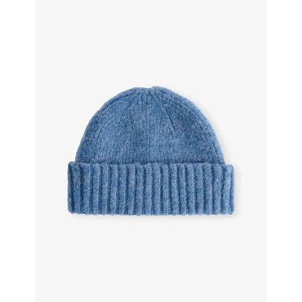 Whistles Ribbed Brushed Wool Beanie Hat - Blue