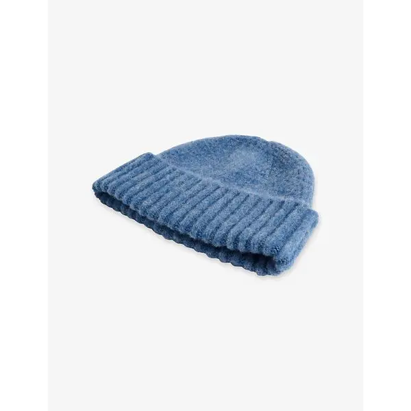 Whistles Ribbed Brushed Wool Beanie Hat - Blue