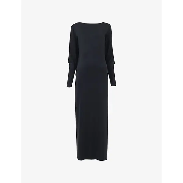 LEEM Cape-back Long-sleeve Stretch-woven Maxi Dress - Black
