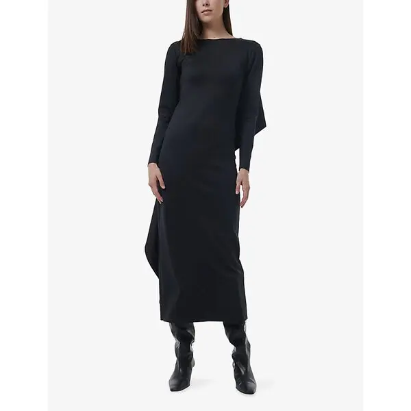 LEEM Cape-back Long-sleeve Stretch-woven Maxi Dress