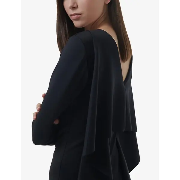 LEEM Cape-back Long-sleeve Stretch-woven Maxi Dress