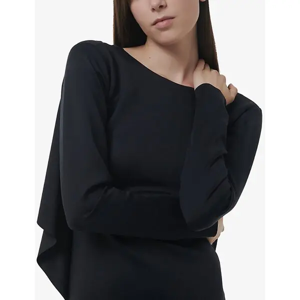 LEEM Cape-back Long-sleeve Stretch-woven Maxi Dress