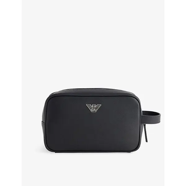 Emporio Armani Branded Faux-leather Washbag - Black Beauty