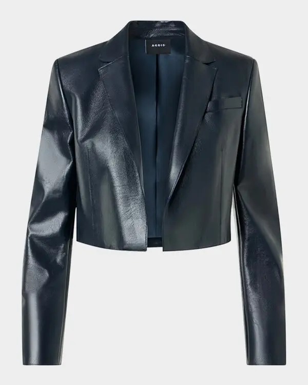 Akris Gian Open-front Leather Jacket - Navy