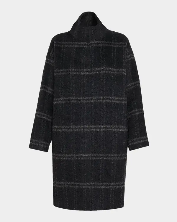 Eileen Fisher Stand-collar Windowpane Luxe Alpaca Coat