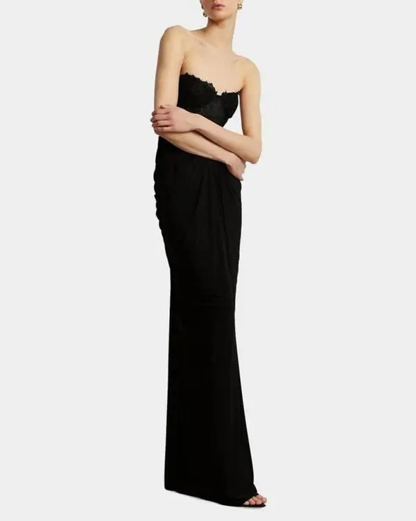 Bcbgmaxazria Strapless Lace & Jersey Gown - Black