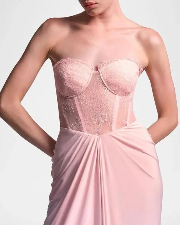 Bcbgmaxazria Strapless Lace & Jersey Gown - Quartz Pin