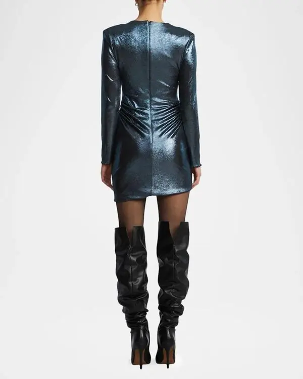 Bcbgmaxazria Metallic Wrap-front Mini Dress - Metallic Blue