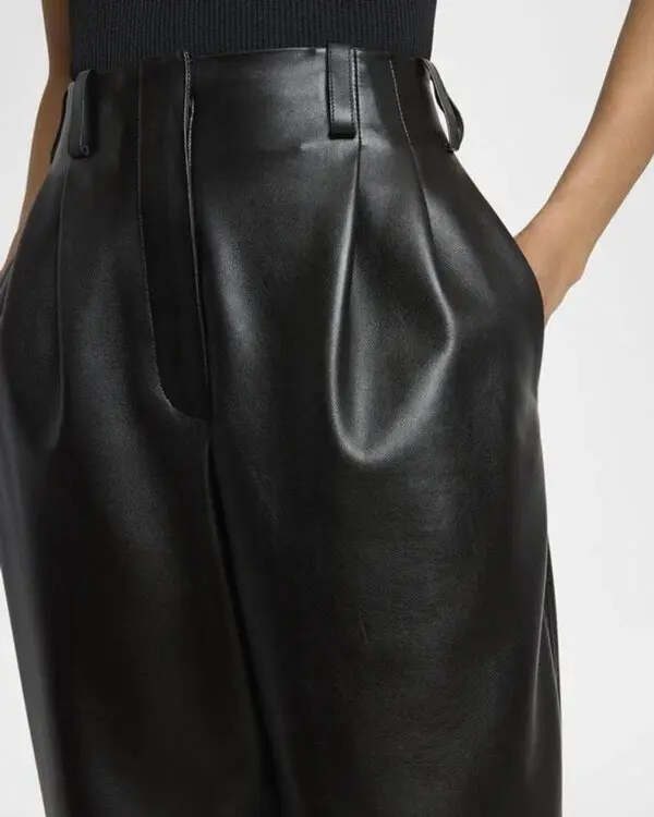 Givenchy Double Pleated Leather Barrel-leg Trousers - Black