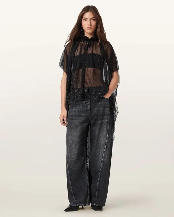 ALLSAINTS Sez Embellished Tulle Cape
