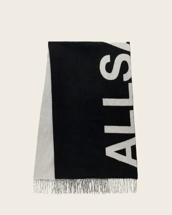 ALLSAINTS Underground Reversible Wool Scarf - Black/white
