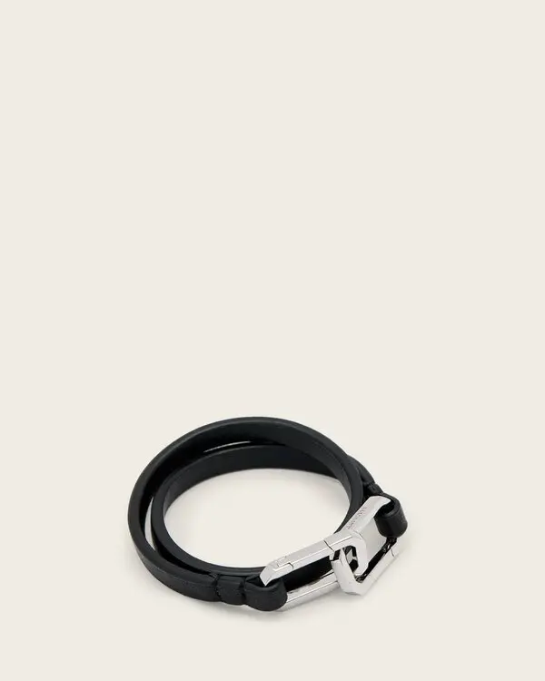 ALLSAINTS Thea Leather Bracelet - Black/silver