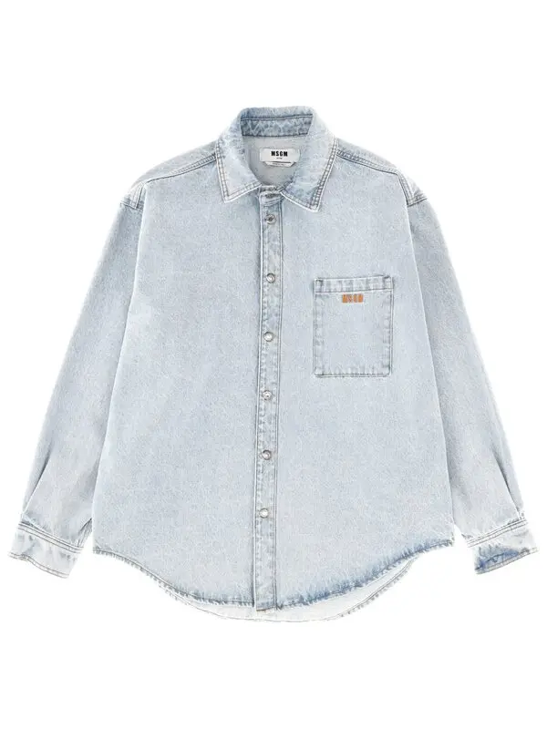 MSGM Shirt With Embroidered Logo - Blue