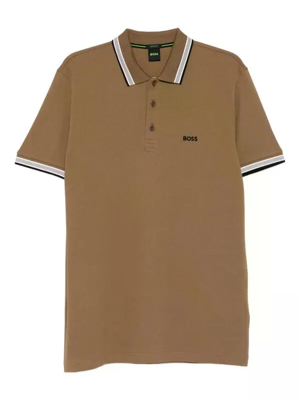 BOSS Striped Collar Polo Shirt - Brown