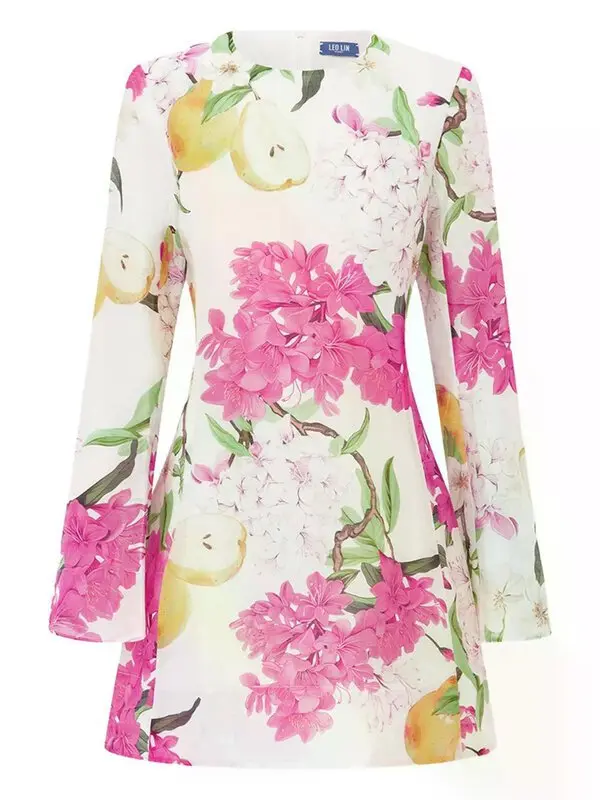 LEO LIN Suzanne Bell-sleeve Floral Mini Dress - White