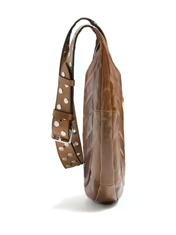 Valentino Garavani Chevron-pattern Shoulder Bag With Stud Detail - Brown