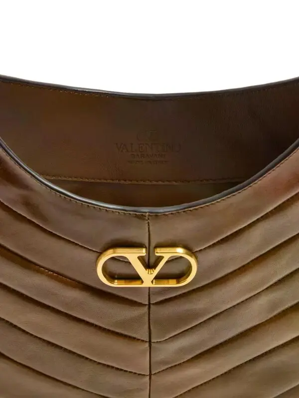 Valentino Garavani Chevron-pattern Shoulder Bag With Stud Detail - Brown
