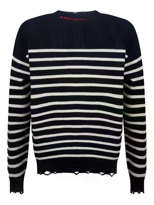 AMARANTO Striped-detail Distressed Sweater
