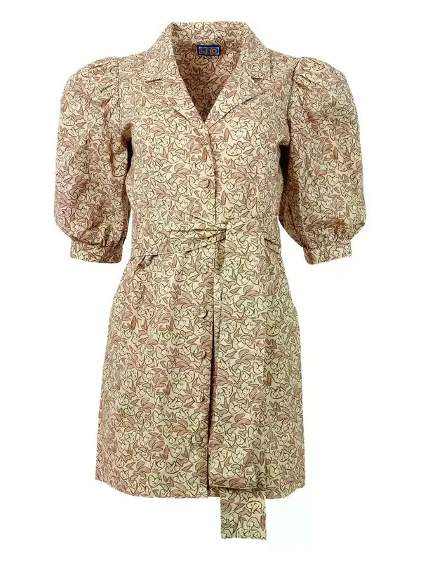 Lhd Casitas Puff-sleeve Belted Dress - Neutrals