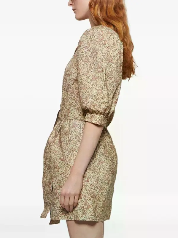 Lhd Casitas Puff-sleeve Belted Dress - Neutrals