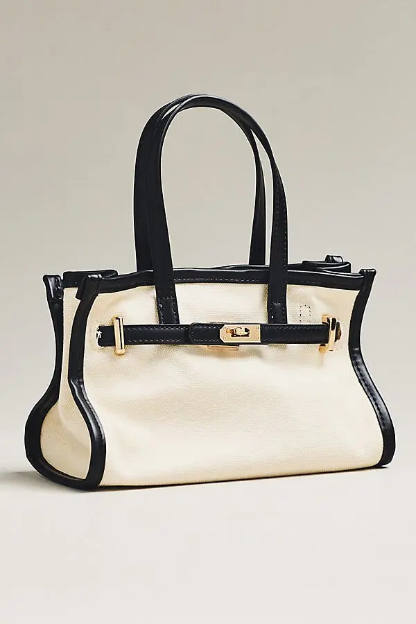 Anthropologie Faux Leather Trim Belted Canvas Mini Tote - Black