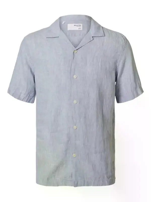 SELECTED Cuban Collar Short-sleeve Shirt - Blue