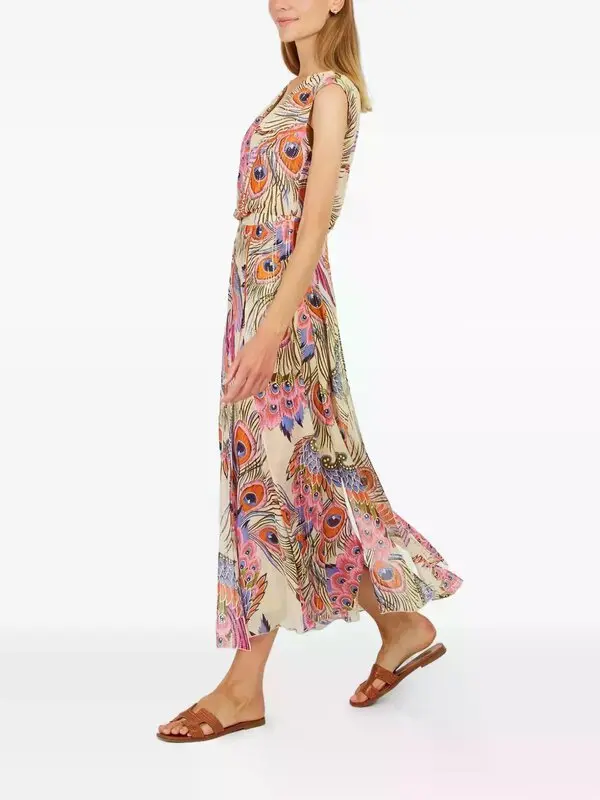 Derhy Feather Print Midi Dress