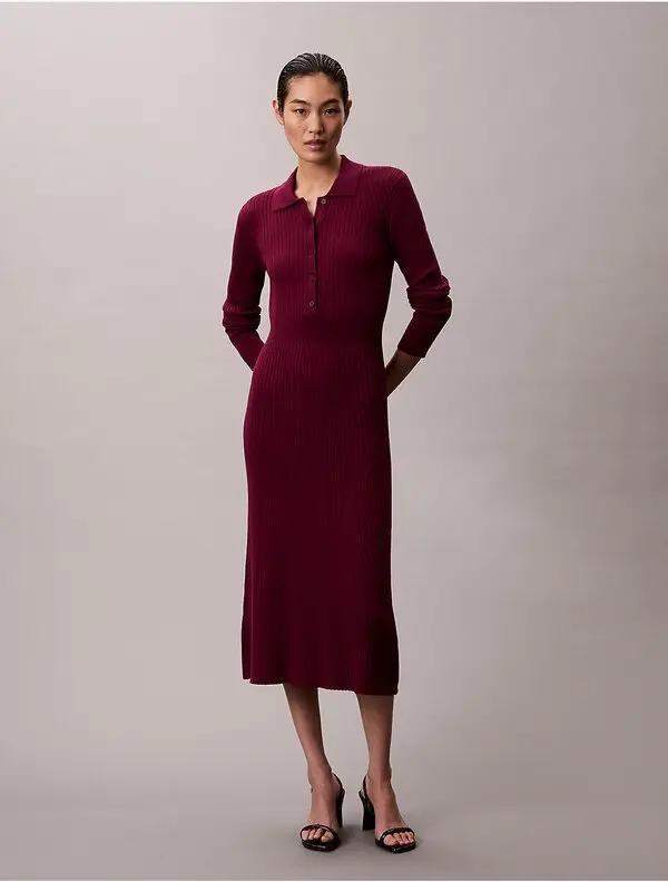 Calvin Klein Smooth Cotton Rib Midi Dress - Berry Glaze
