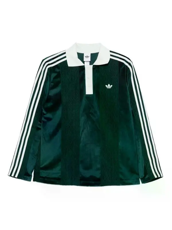 Adidas Winterised Soccer Polo Top With Three Stripes Panel Detail - Green