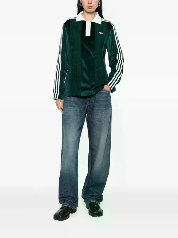 Adidas Winterised Soccer Polo Top With Three Stripes Panel Detail - Green
