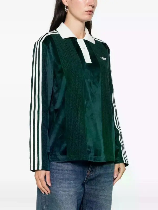 Adidas Winterised Soccer Polo Top With Three Stripes Panel Detail - Green