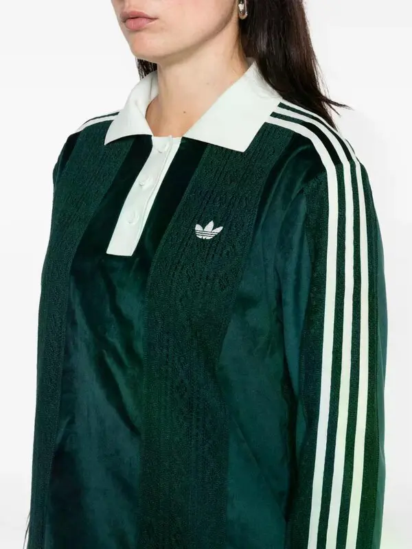 Adidas Winterised Soccer Polo Top With Three Stripes Panel Detail - Green