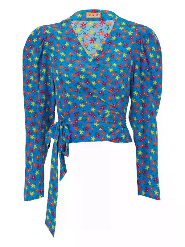 Lhd Odalys Puffed Sleeve Floral Blouse - Blue