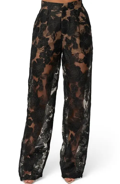 JLUXLABEL Floral Organza High-waist Pants - Black