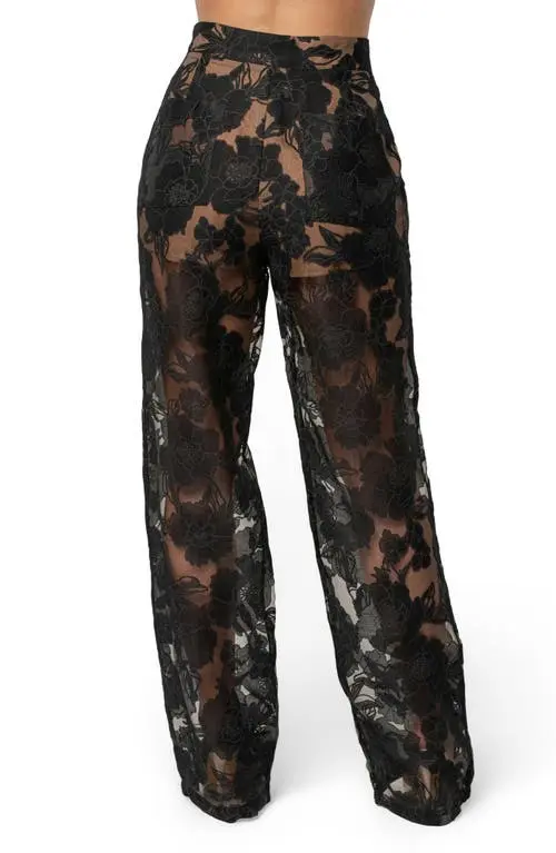 JLUXLABEL Floral Organza High-waist Pants - Black