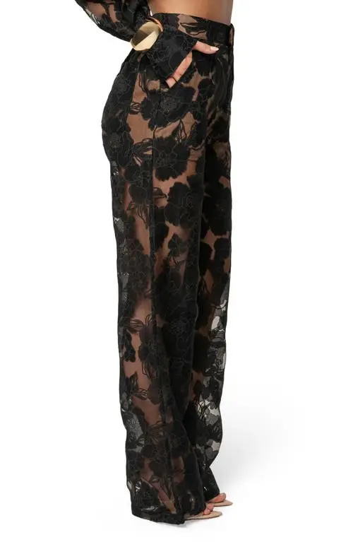 JLUXLABEL Floral Organza High-waist Pants - Black