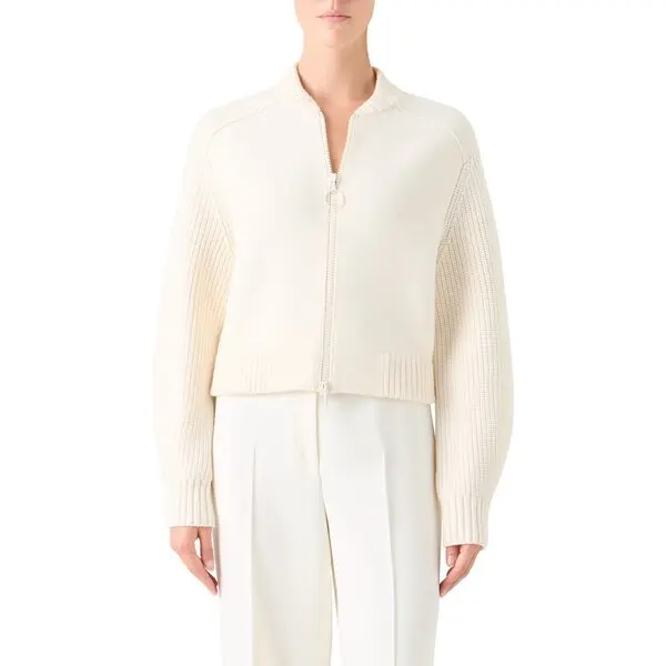 Akris Stretch Virgin Wool Bomber Cardigan