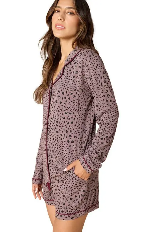 SOFTIES Aria Slim Notch Collar Long Sleeve Short Set - Wild Driftwood