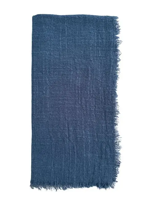 Anaya Cotton Gauze Fringe Napkins- Set Of 4 - Marine Blue