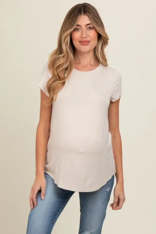 PINKBLUSH Basic Short Sleeve Top - Beige