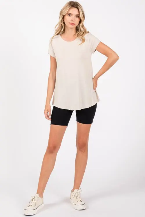 PINKBLUSH Basic Short Sleeve Top - Beige